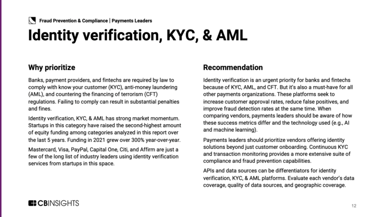 Why payments leaders are prioritizing identity verification, KYC, & AML - CB Insights Research